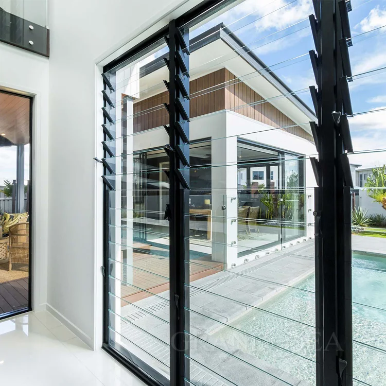 Black Aluminum Frame Glass Jalousie Louver Windows - Durable Thermal ...