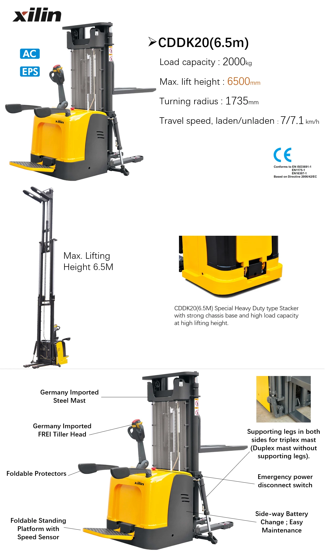 Xilin Heavy Duty 2 Ton Electric Rider Stacker - 2000kg