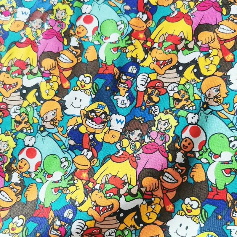 Mario Pattern Cartoon Fabric 100% Cotton Woven Fabric For Clothes ...
