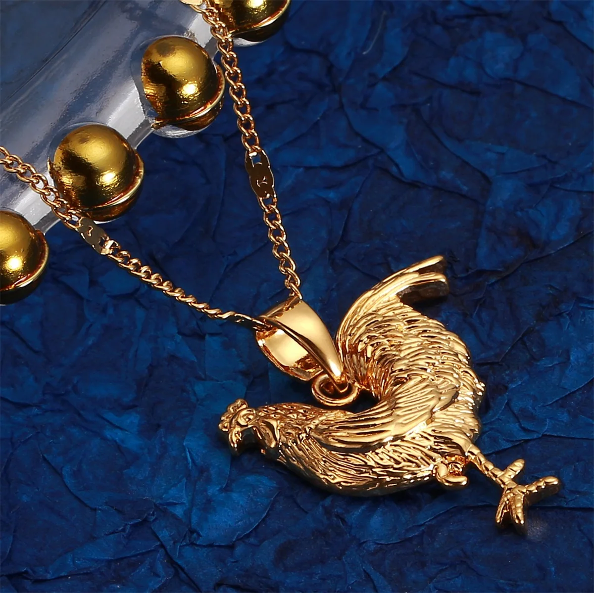 24k Gold Plated Rooster Chicken Pendant Necklace Animal Chain Jewelry ...