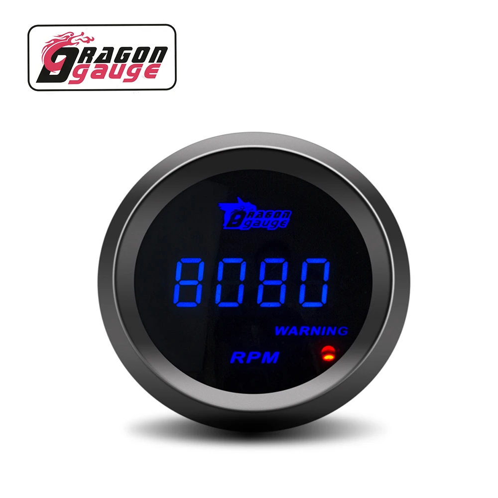 Dragon Gauge 2'' 52mm Blue Digital Tachometer - 0-9999 RPM