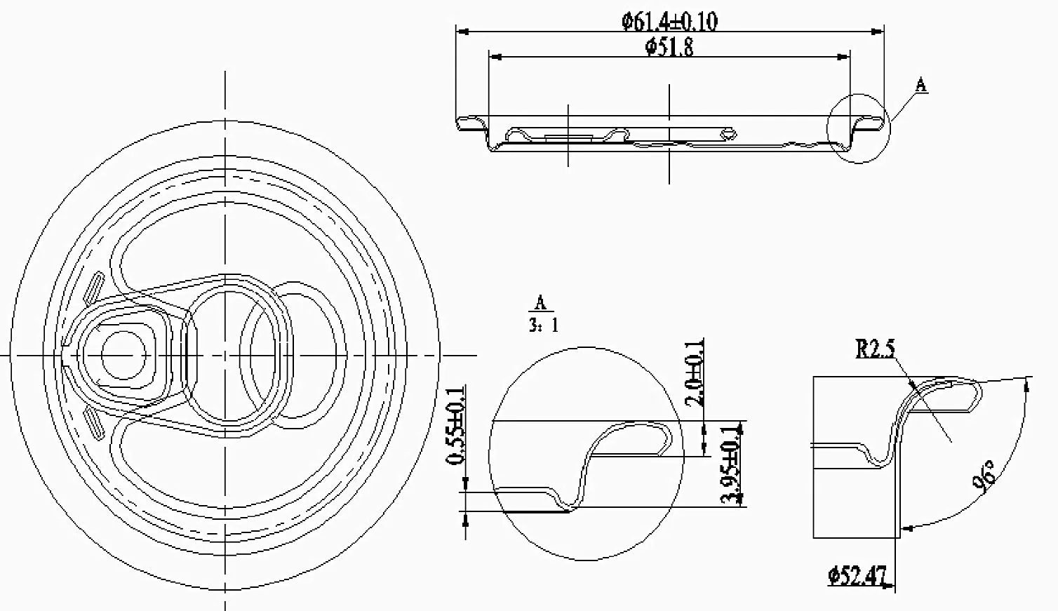 202 52mm Full Open Cap Pull Tab Lid - Aluminum Easy Open End