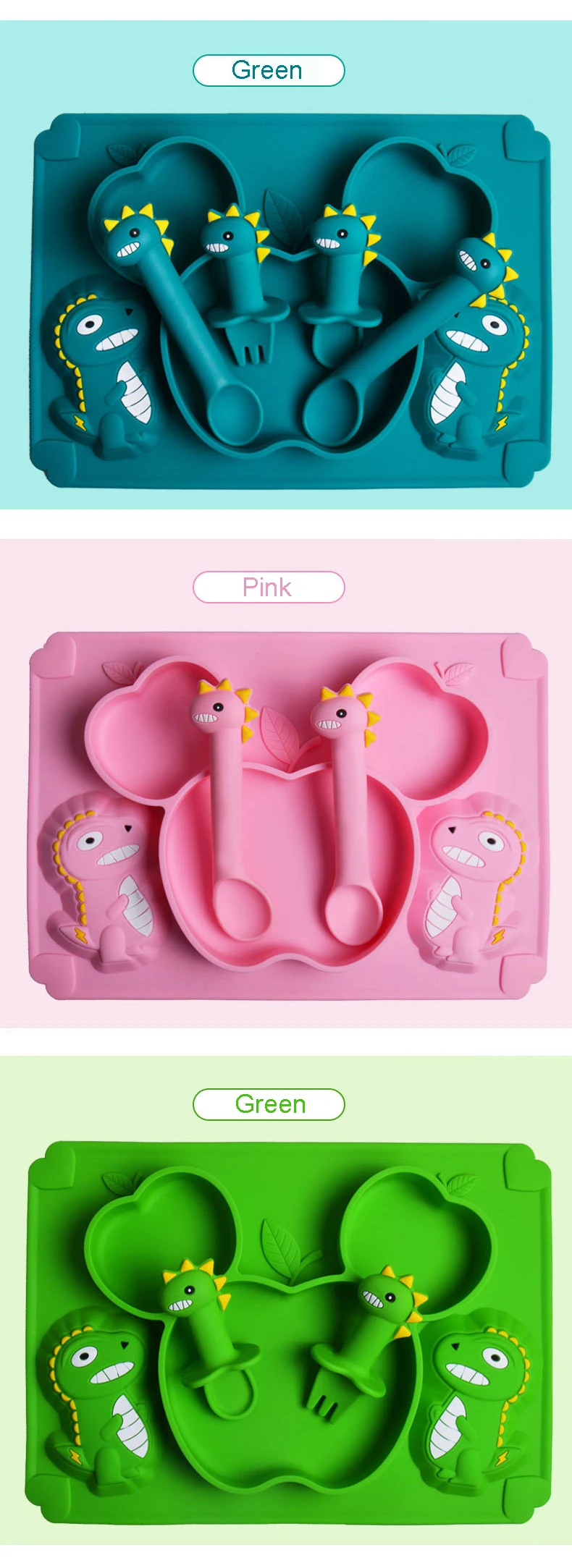 Non Toxic Dinosaur Cartoon Feeding Tableware Kids Pacifier Dinner ...