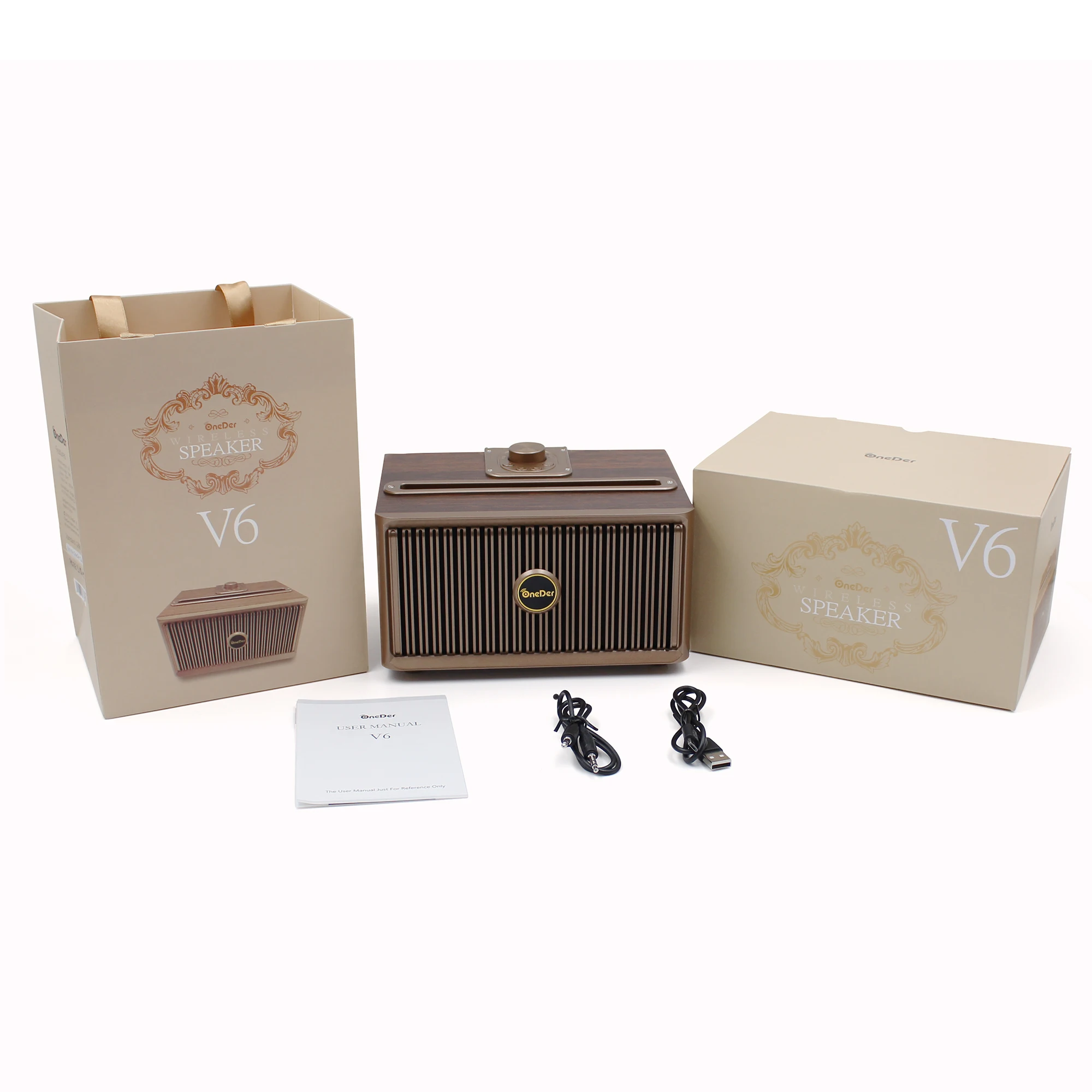 2020 High Quality Bamboo Wooden Retrol Speaker Oneder V6