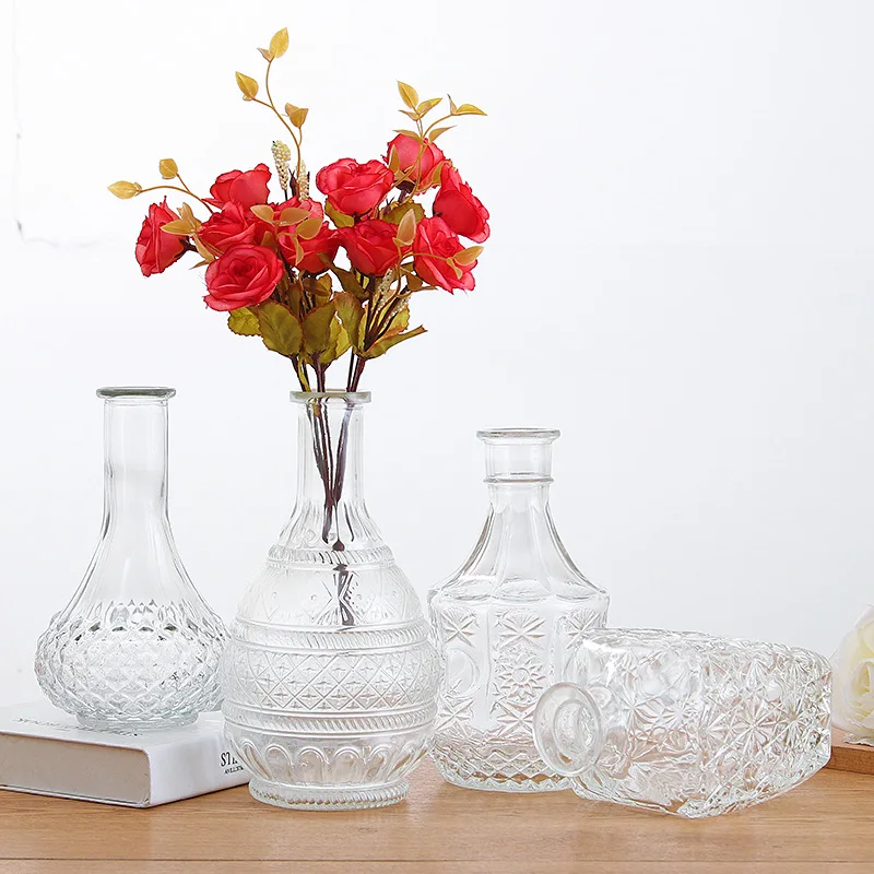 Embossed Transparent Glass Vase Luxury High-quality Vase for Hotel ...