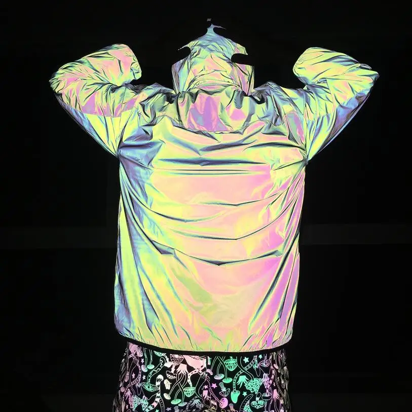 Soft color reflective hooded jacket nightclubs hip hop colorful ...