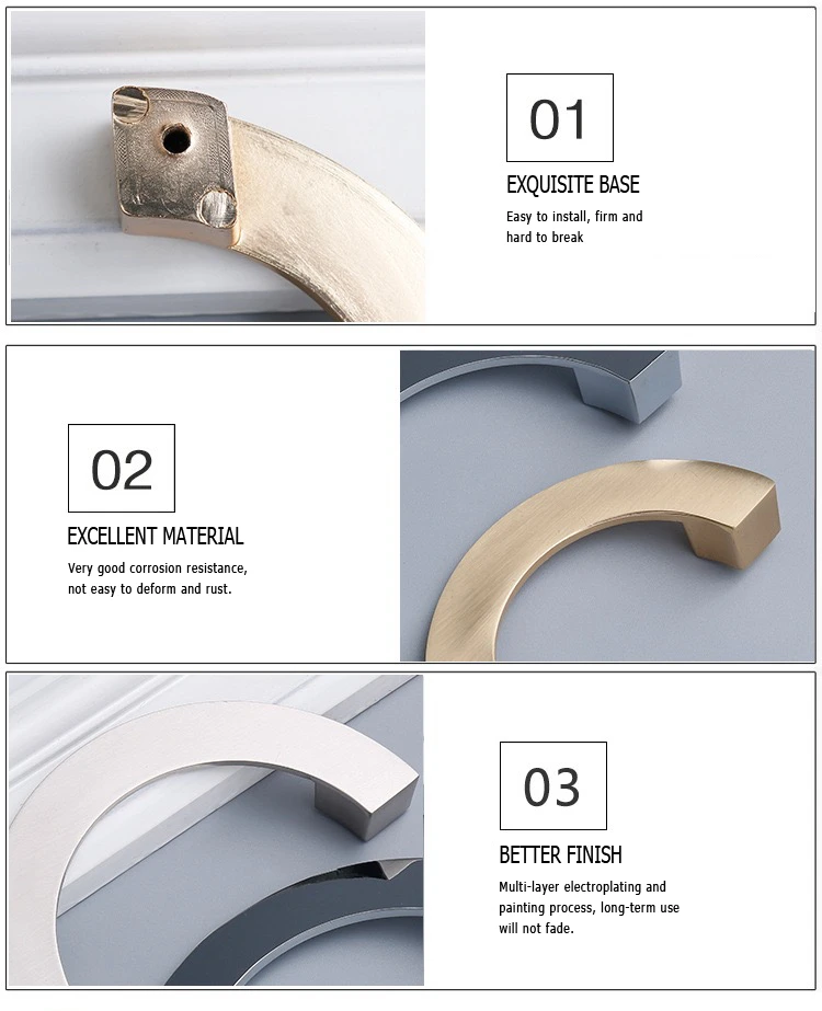 Wholesale Hardware Brushed Gold Semi-circular Handles Aluminium ...