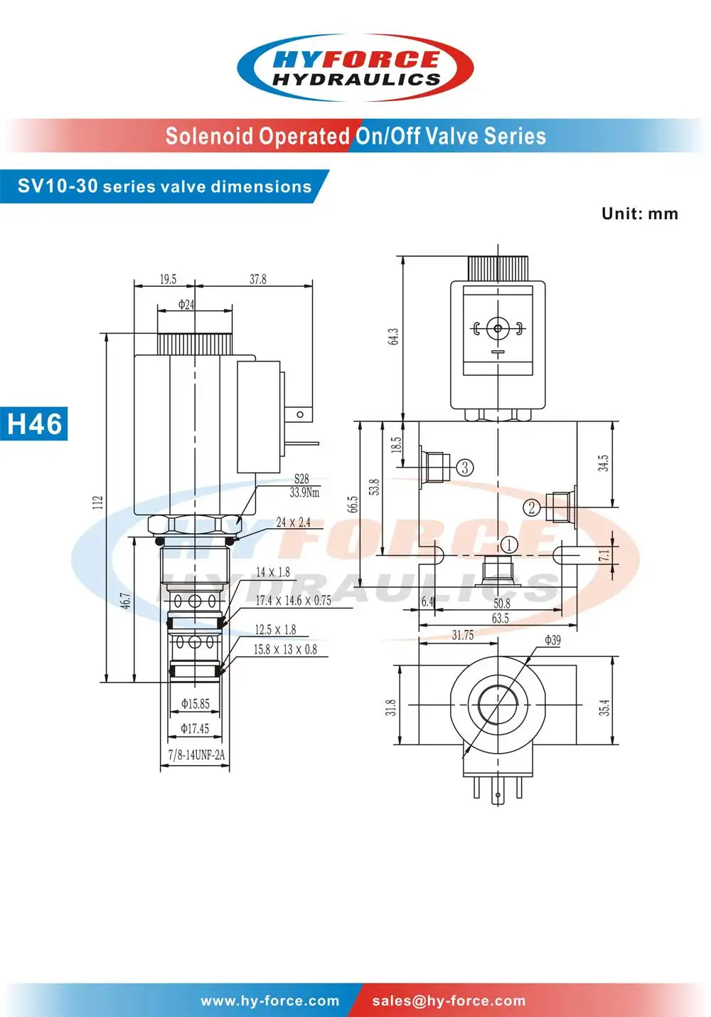 Hydraforce Type Sv10-30 Series 3-way 2-position Solenoid Operated On ...