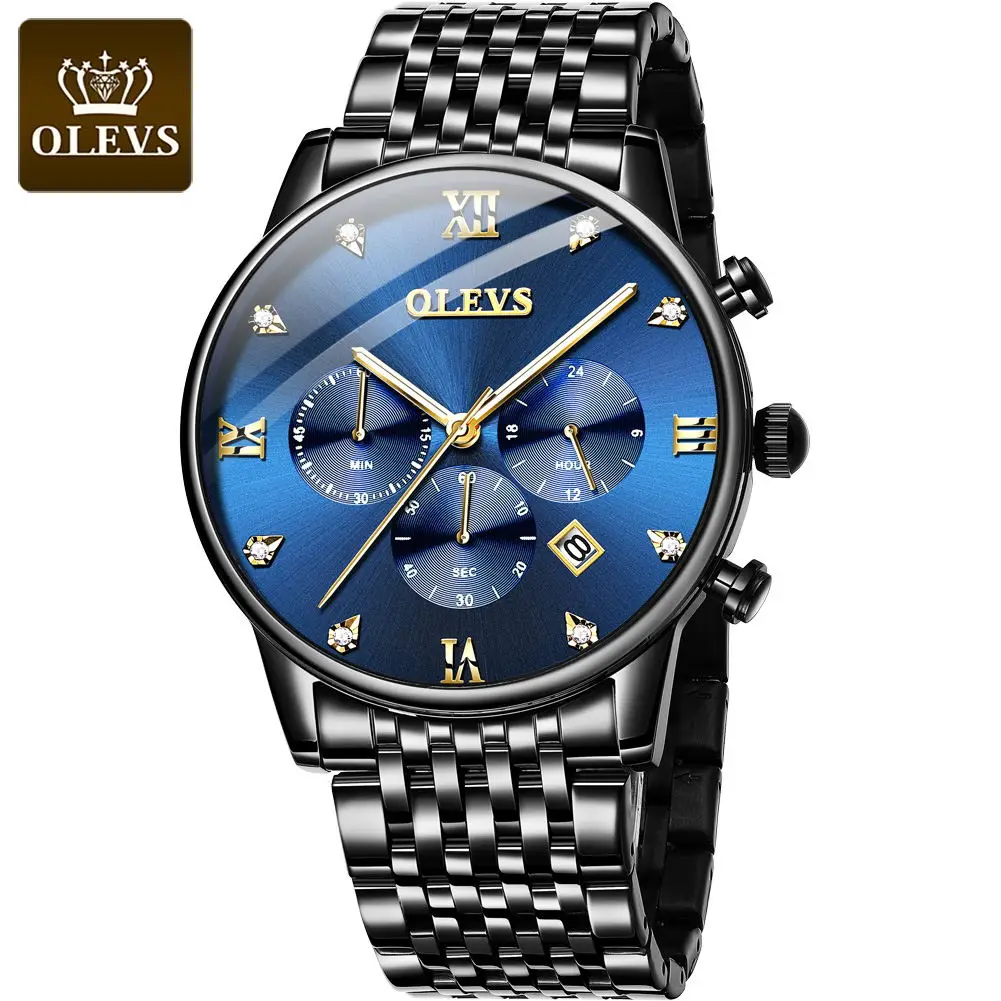 Olevs Brand Men's Business Chronograph Fashion Luxury Stainless Steel ...
