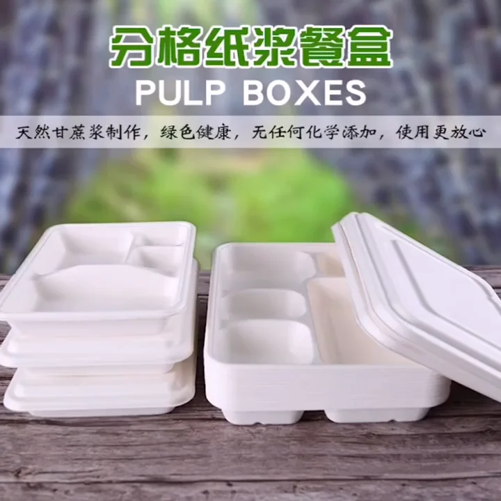 100% Biodegradable Sugar Cane Fiber Heavy Duty 5-compartment Tray Paper ...