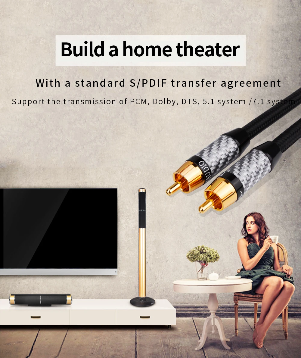 Rca To Rca Male To Male Digital Coaxial Cable Stereo Audio Cable Od7.0 ...