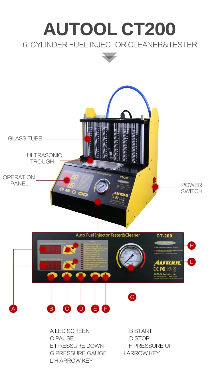 Autool เครื่องทำความสะอาดและทดสอบหัวฉีดน้ำมันเชื้อเพลิง,CT200 CT-200 V ...