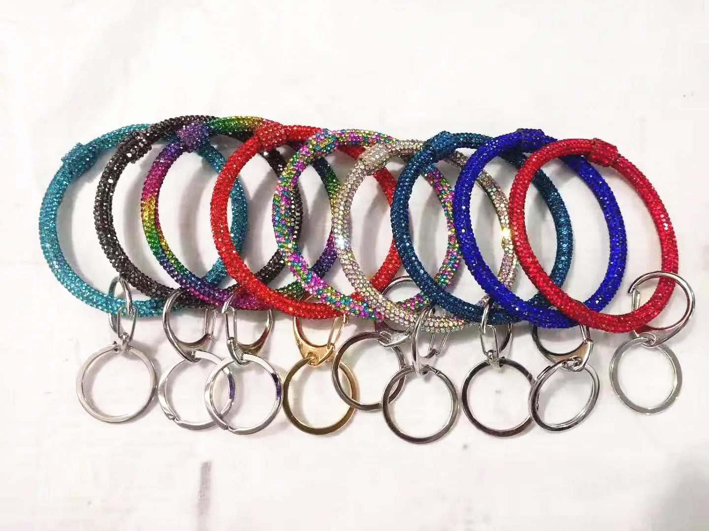 Fashion Rhinestone Bracelet Key Ring Colorful Bangle Keychain Wristlet ...