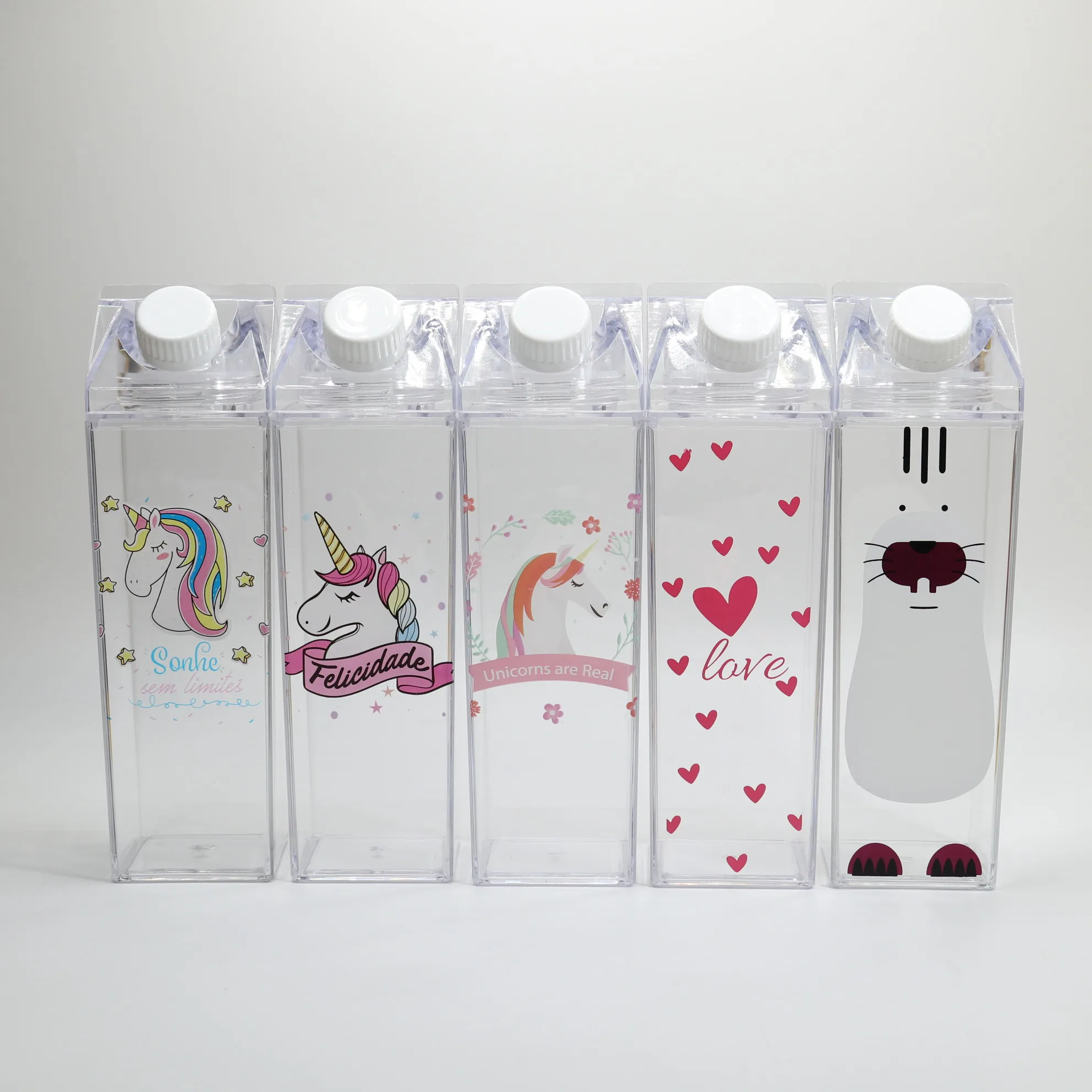 500ml Custom Logo Plastic Blank Square Water Bottle Clear Milk Carton ...