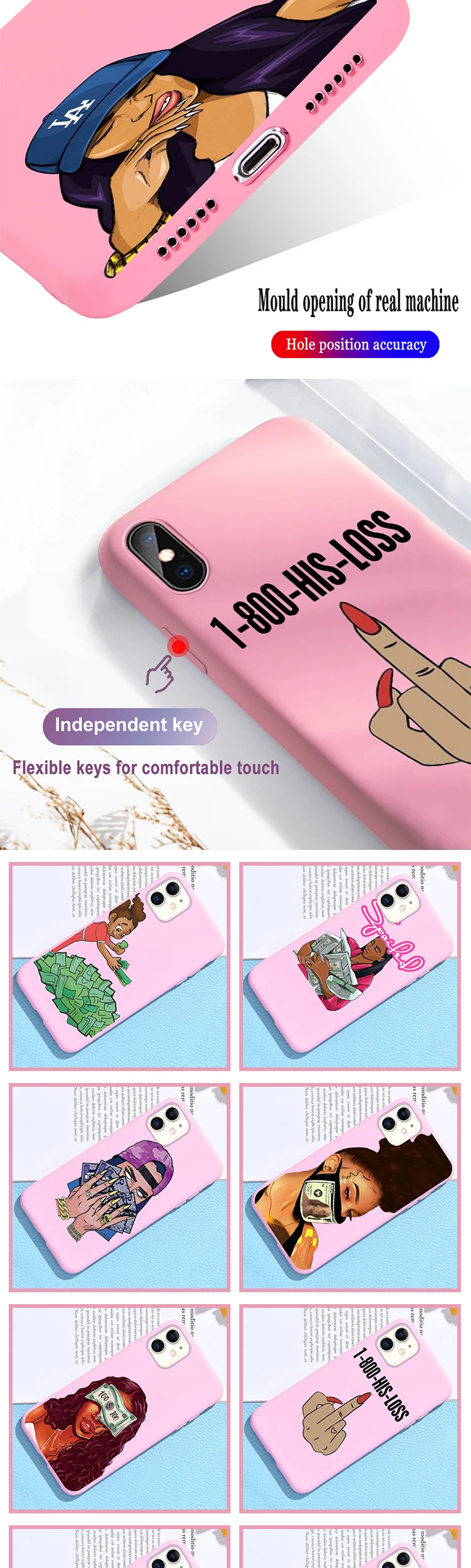 Pink Soft Tpu Black Girl Back Cover Custom Silicon Cell Phone Case For ...