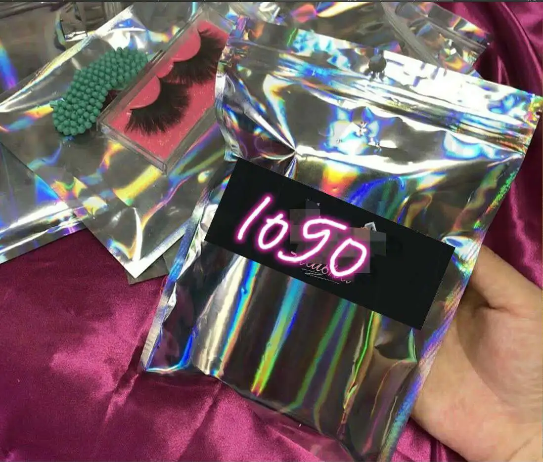 Custom Holographic Plastic Ziplock Bag With Logo Stand Up Glitter ...