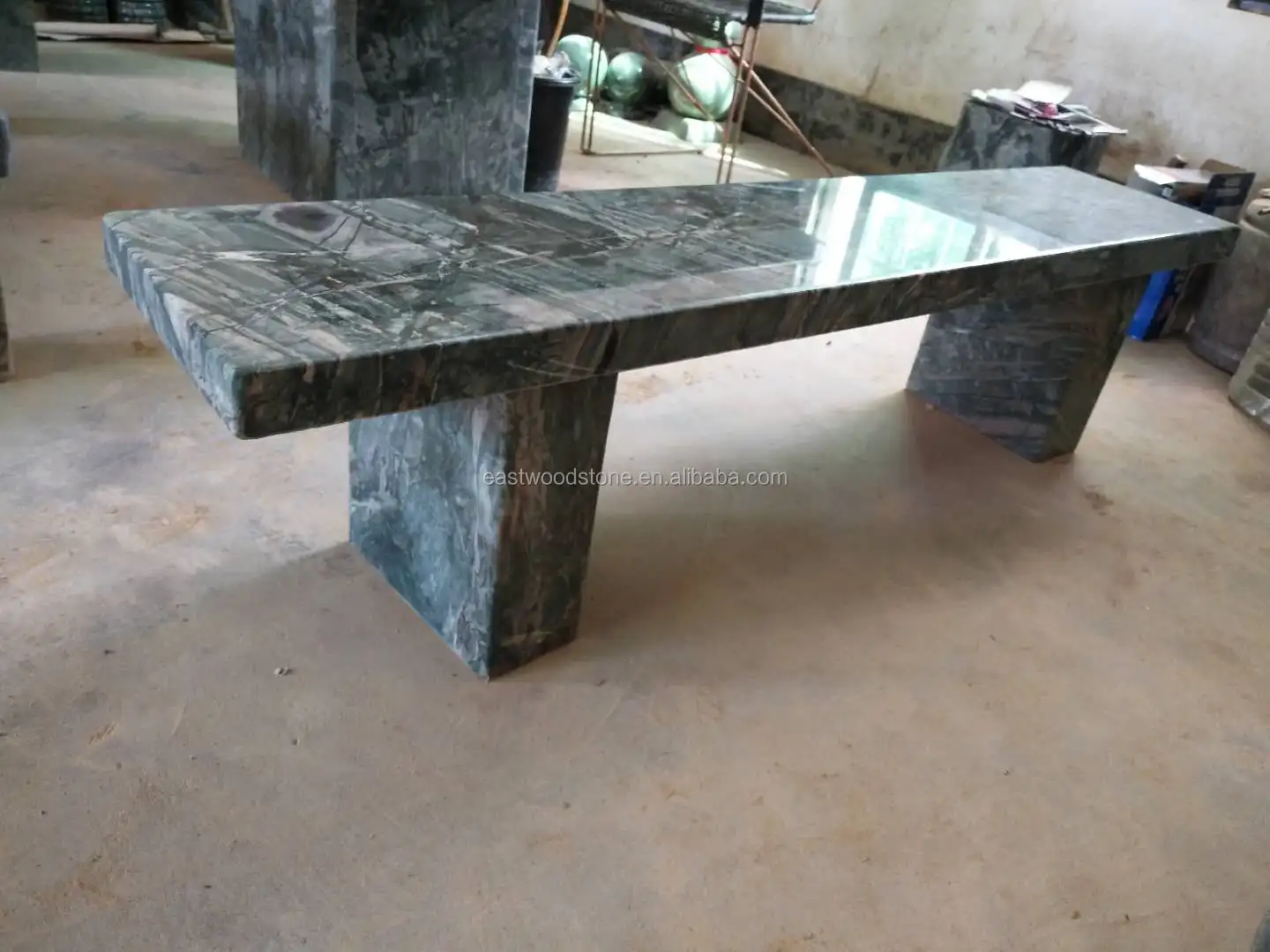 Natural Rock Stone Green Marble Table and Bench Sets for Garden