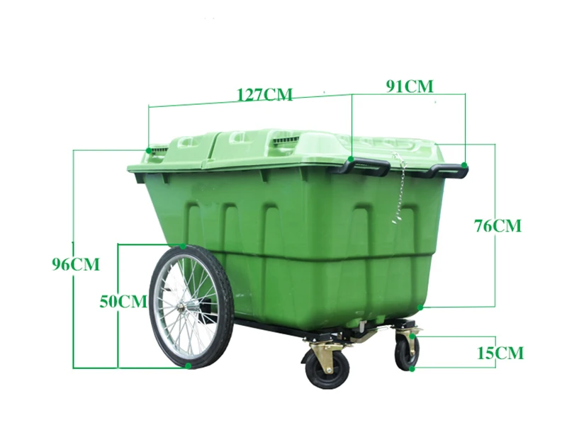 400L Green Grey Wheeled Garbage Trolley - Eco-Friendly Outdoor Trash ...