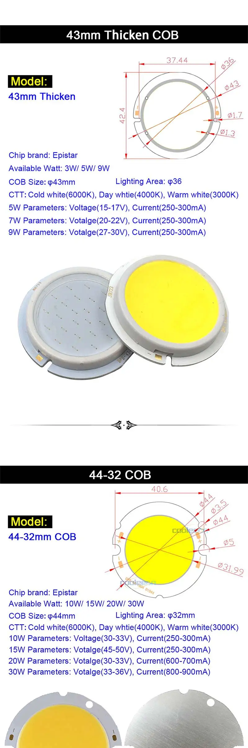 3W-200W Round COB LED Chip for Spotlight and Downlight