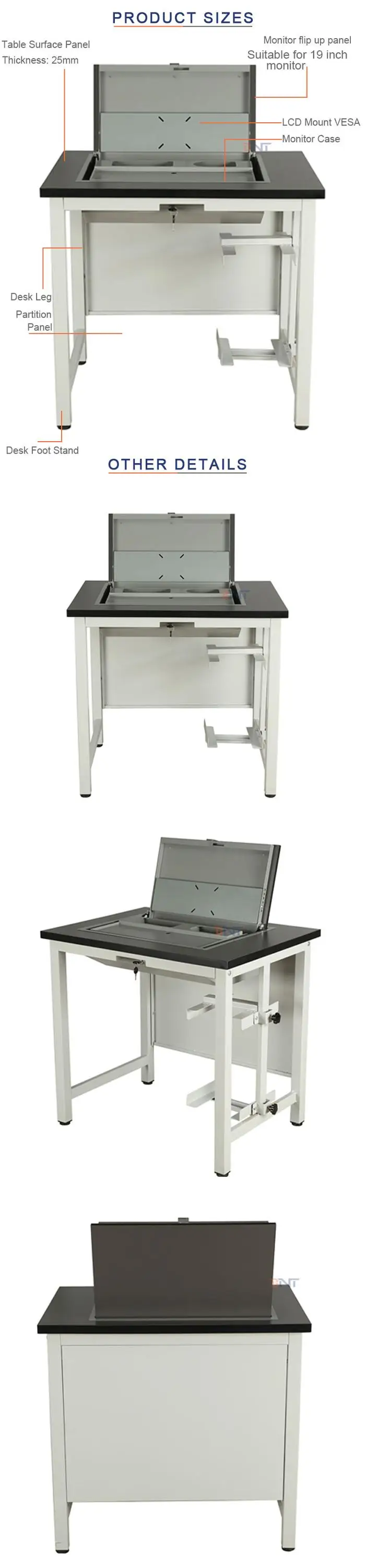 Flip Top Monitor Lockable Case School Computer Desk For Training Center ...