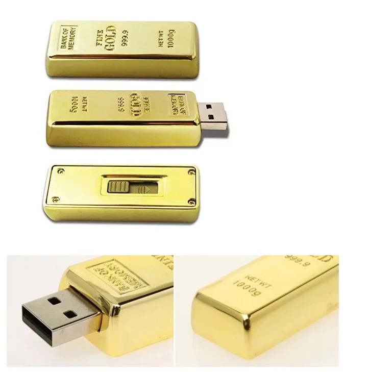 Custom Logo Printing Gold Bar Pendrive Thumb Drive Golden Bar Metal Usb ...