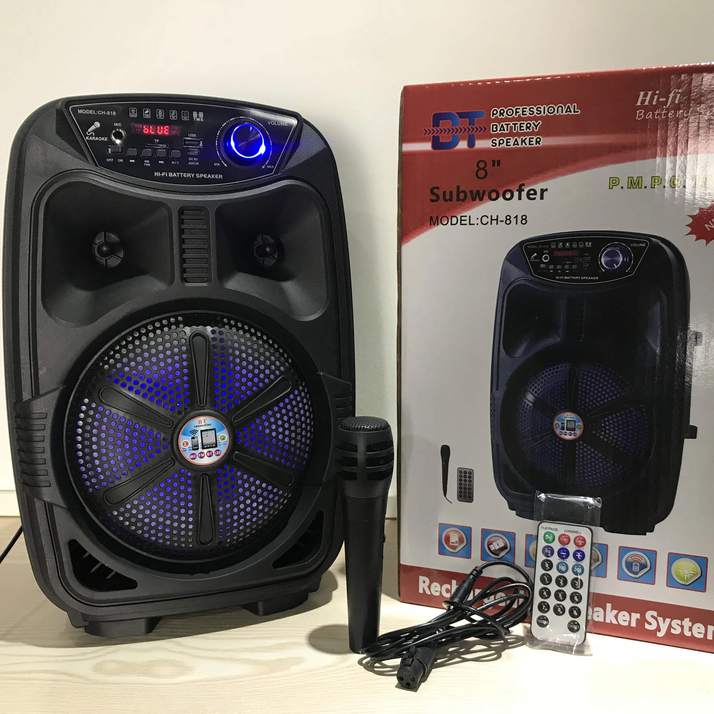Avcrowns Ch-818 Private Model 8inch Bt Speaker With Lights Speaker Trolley Rechargeable Speaker ...