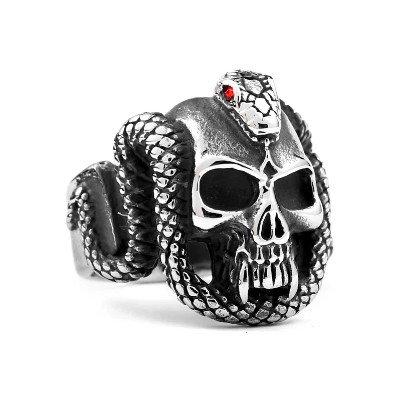 Direct Factory Amazon Men Wrapped Snake Skull Rings With Red Stone ...