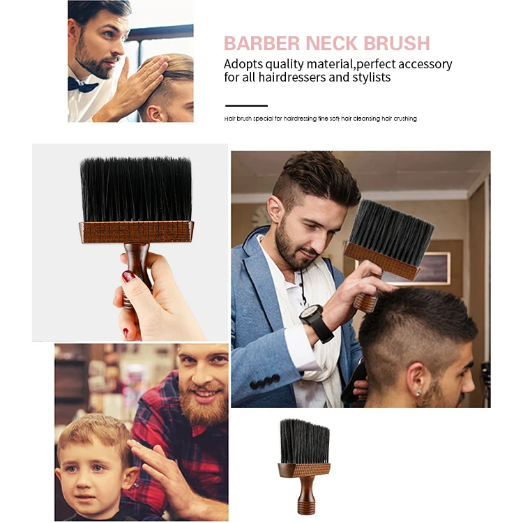 Classic Solid Wood Barber Neck duster Brush Professional Wooden Stripe ...