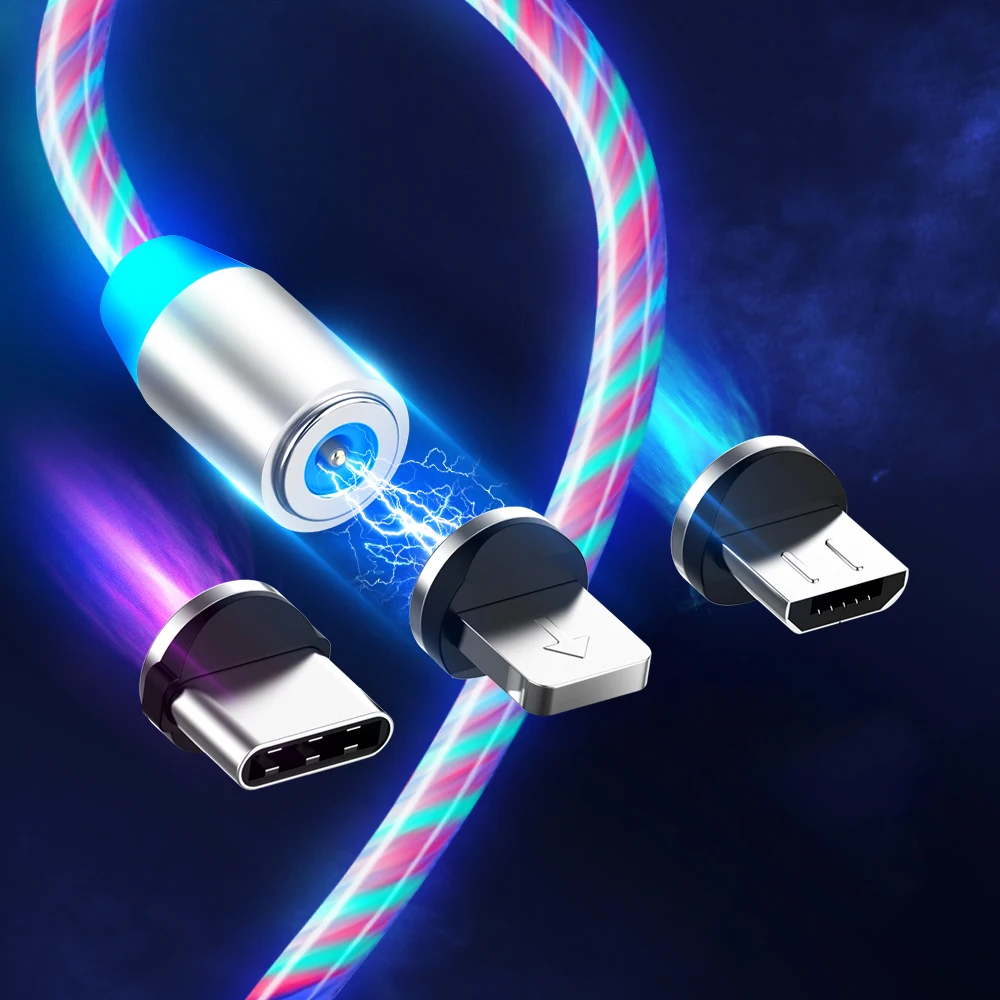 Led Glow Flowing Magnetic Charger Usb Cable Type C Micro Usb C 8 Pin ...