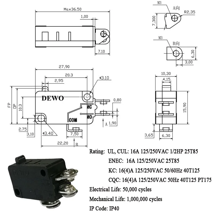 Kw4 Screw Terminal 3 Pins 16a 125v 250vac T85 5e4 Micro Switch - Buy ...