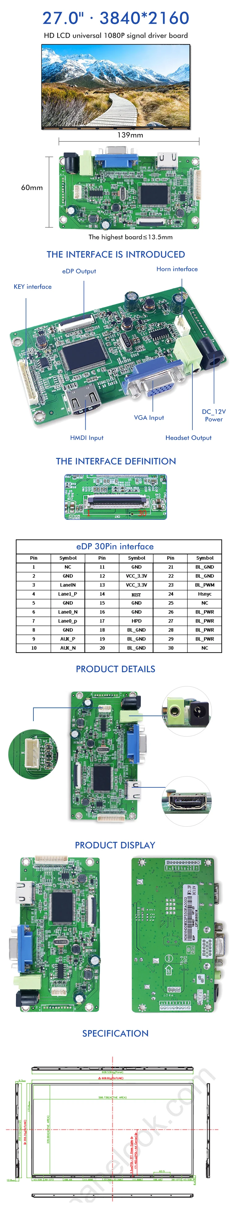 Custom 27 Inch Mv270qum-n20 Boe 3840*2160 Uhd Ips Display Panel 60hz H ...