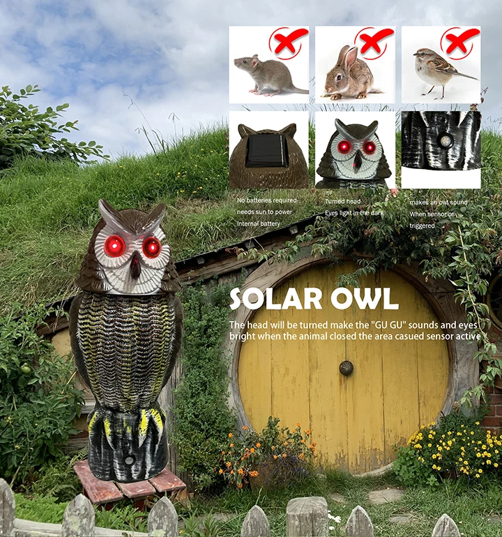 New Design Solar Powered Eyes Glow Plastic Owl Ornaments To Scare Bird ...