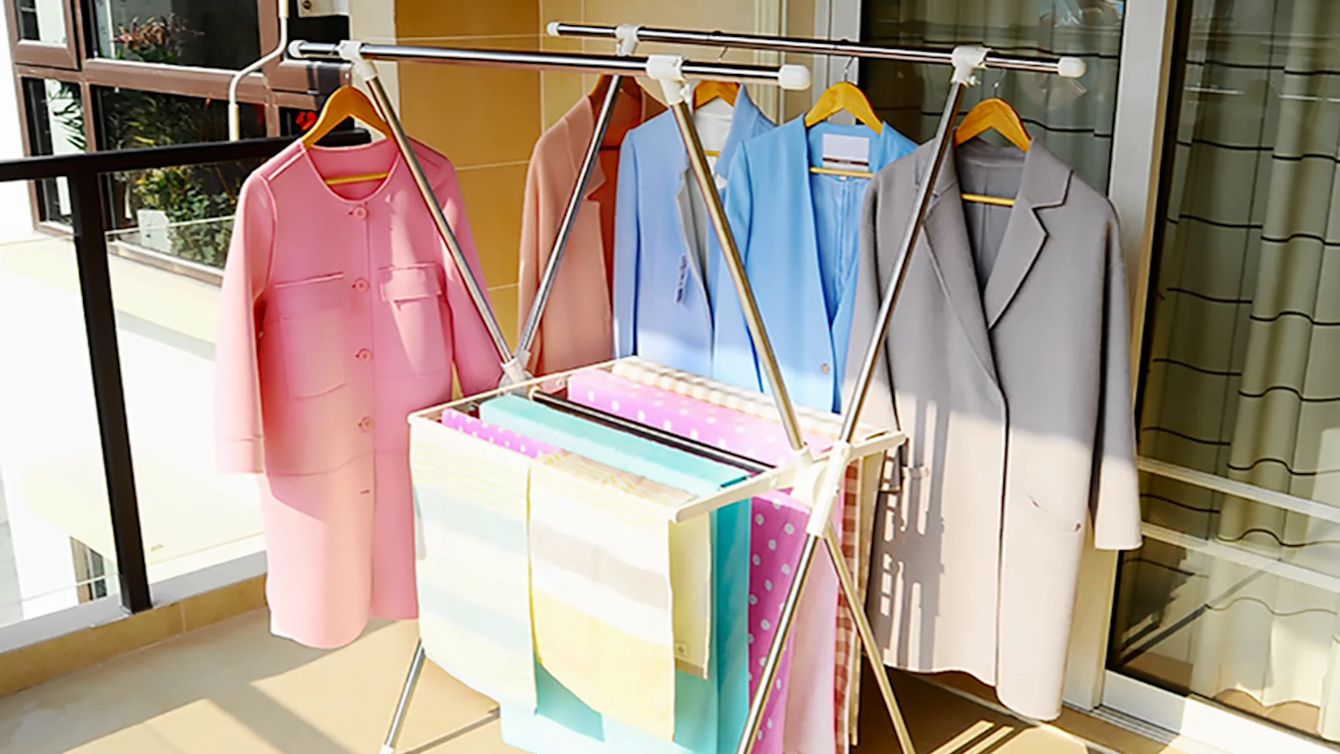 Baoyouni Double Pole Foldable Clothes Rack X-shaped Adjustable Laundry ...