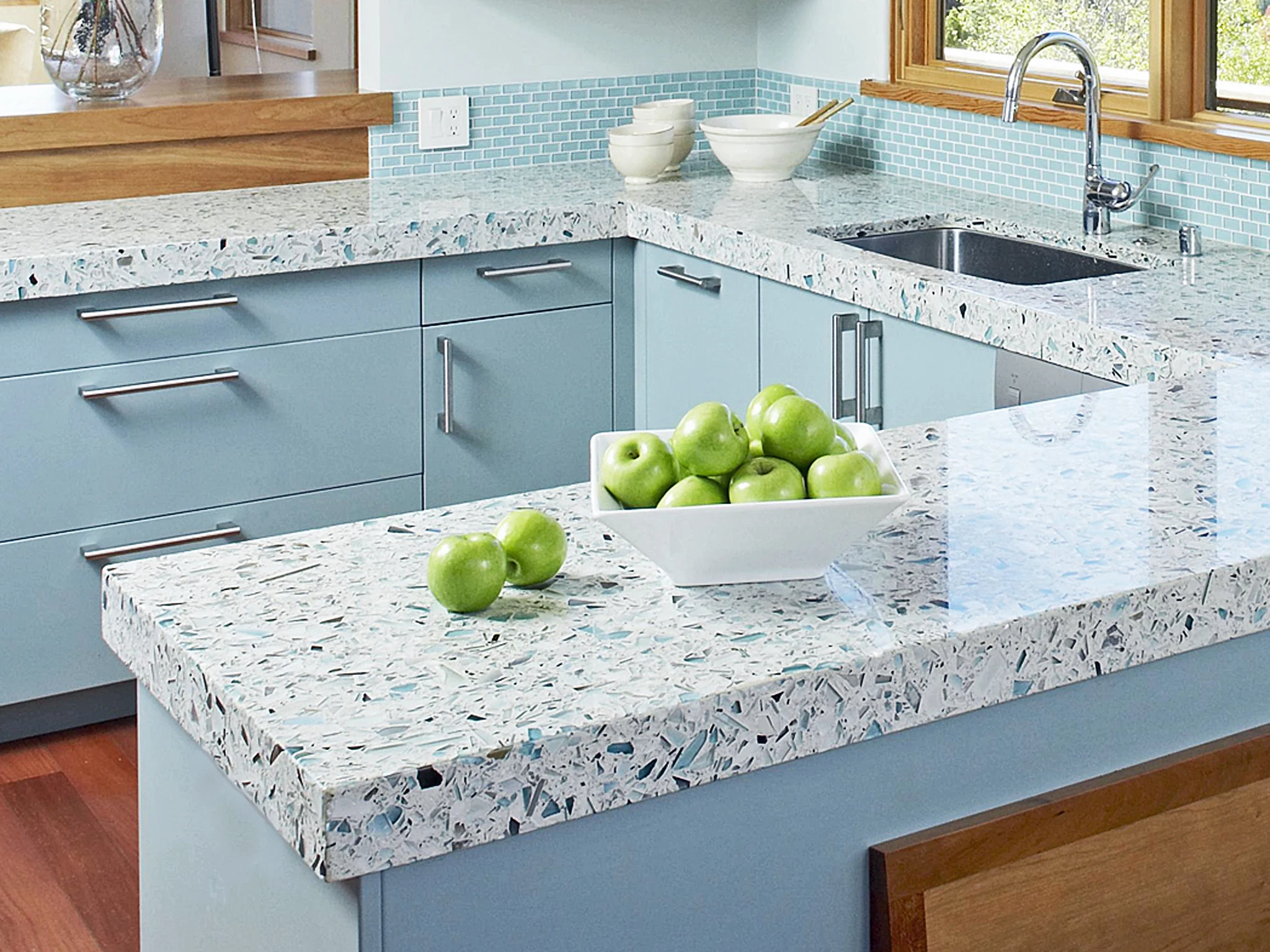 Polished Artificial Blue Color Terrazzo Stone Countertop