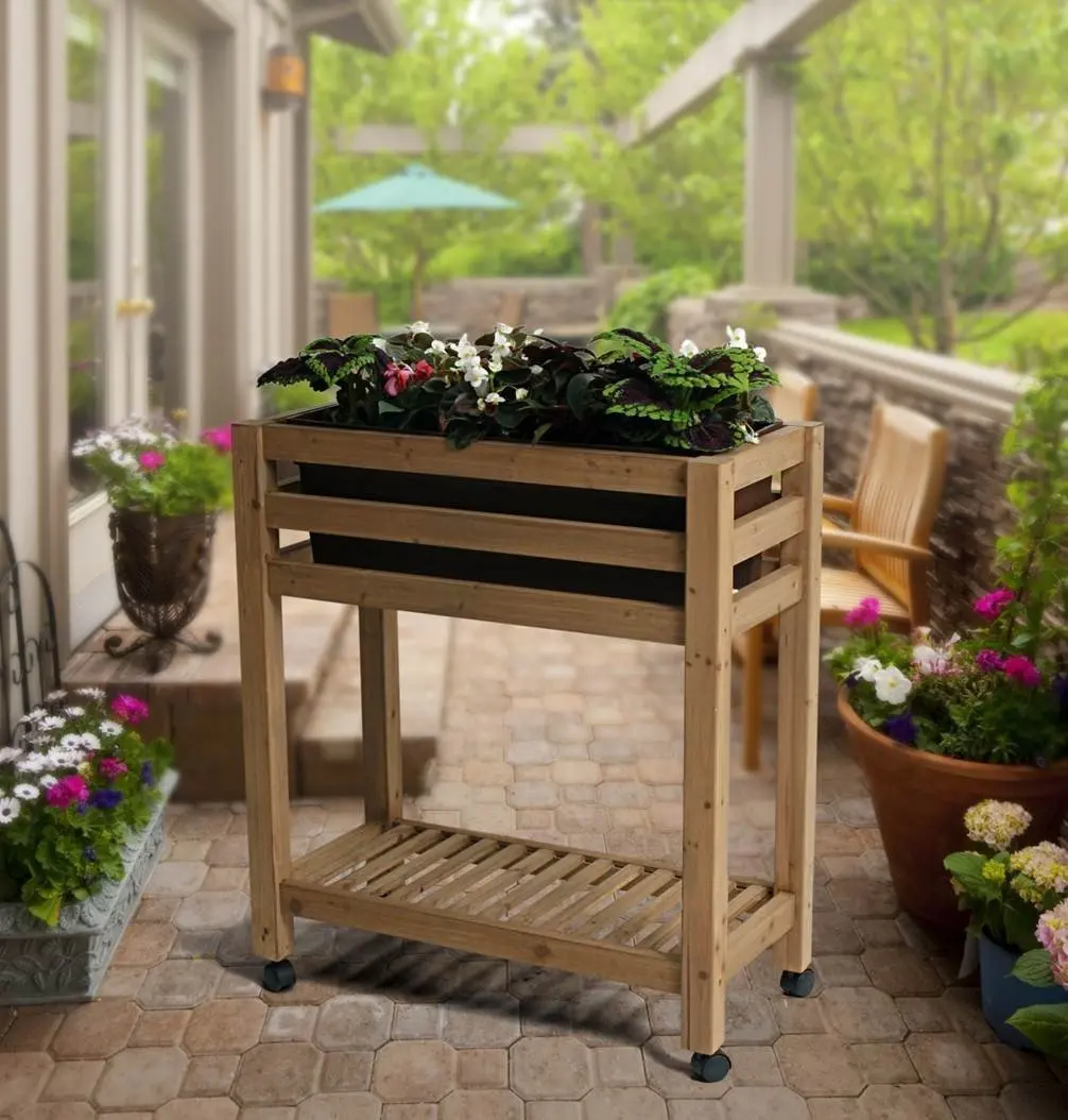 Rustic Style Wood Freestanding Plant Flower Planter Box Stand Elevated ...