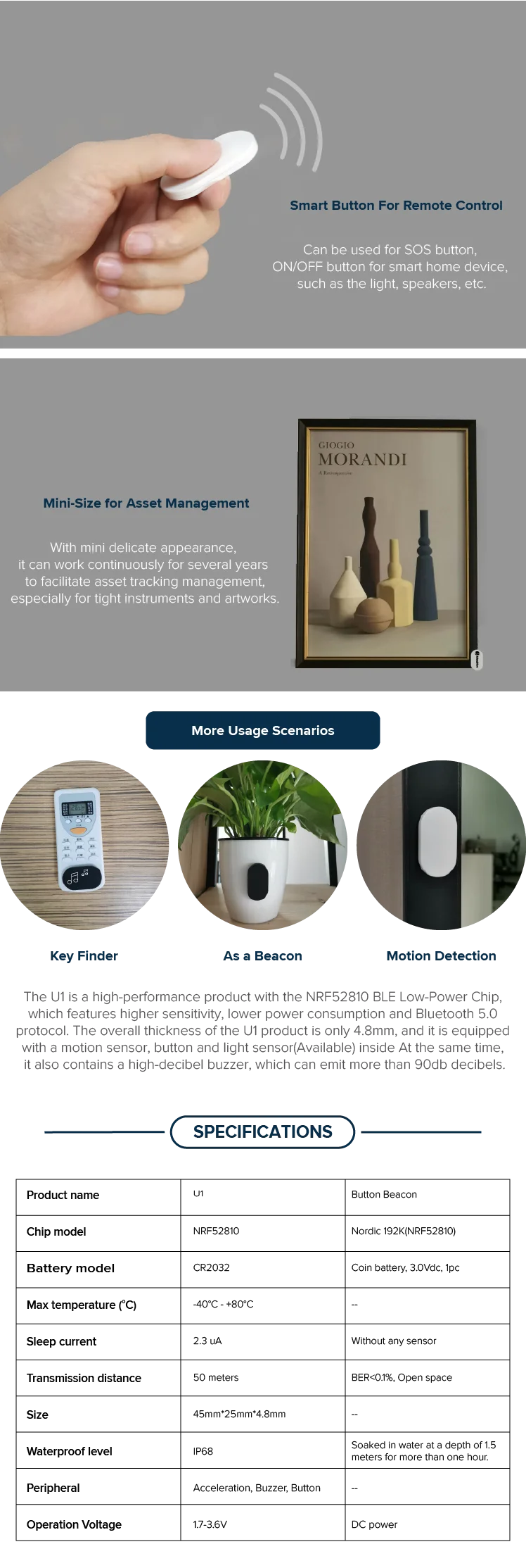 Meeblue Button Beacon - Programmable Bluetooth Tracker