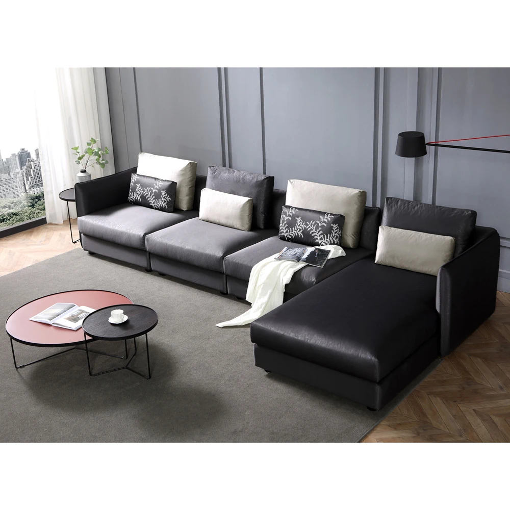 Black Fabric Sofa Set Furniture Modern Design L Shape Black Corner Sofa ...