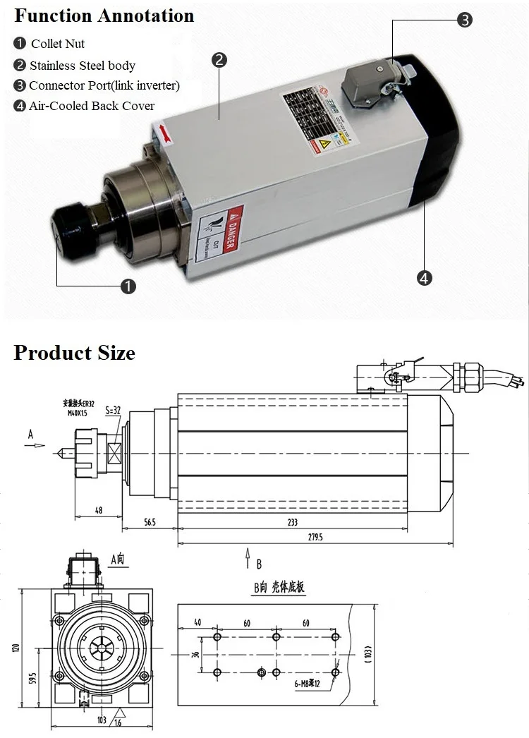 6KW CNC Air Spindle ER32 - 18000 RPM for Precision Cutting