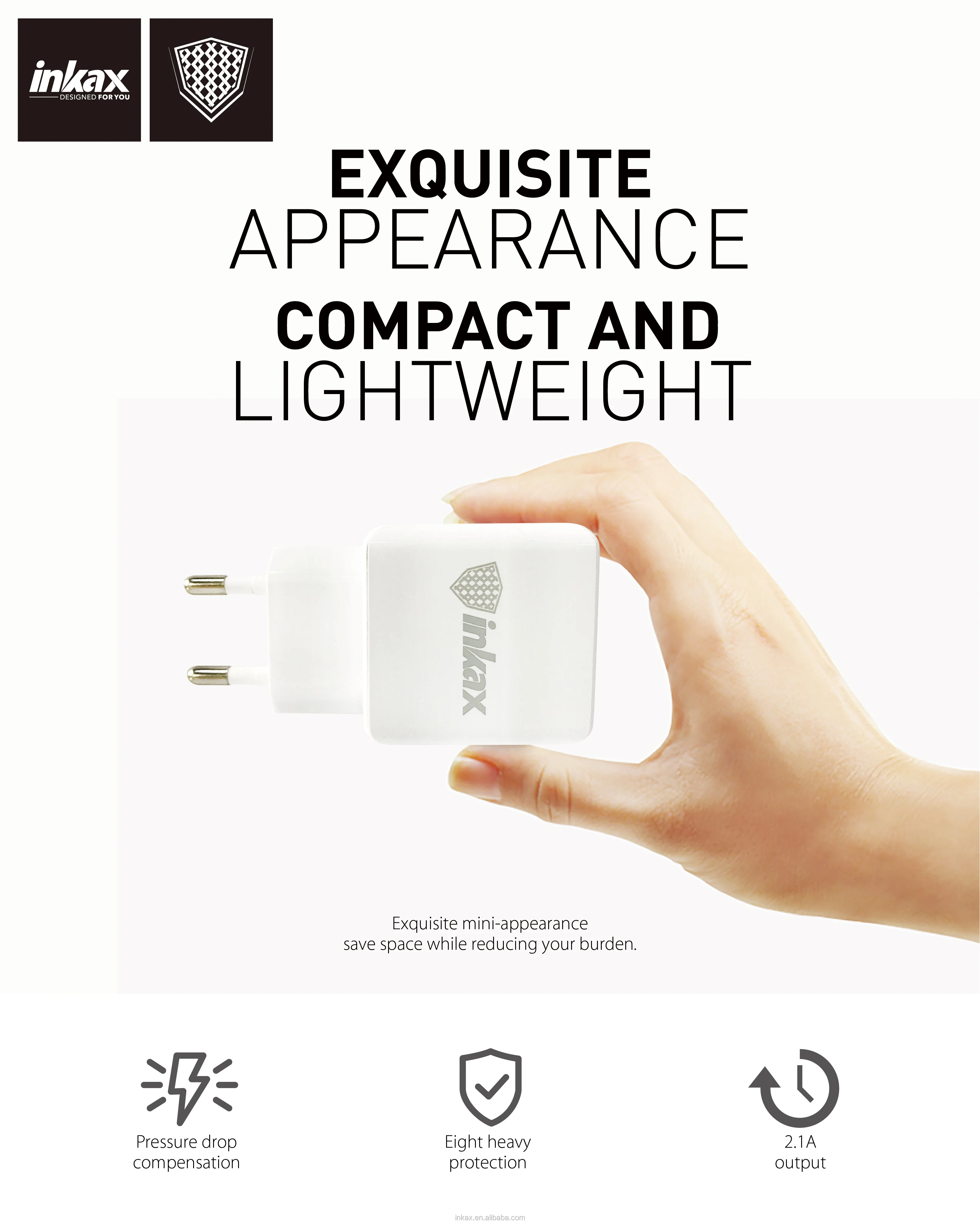 Inkax CD-01-TYPE C 2.4A Dual USB EU Plug Charger for Travel