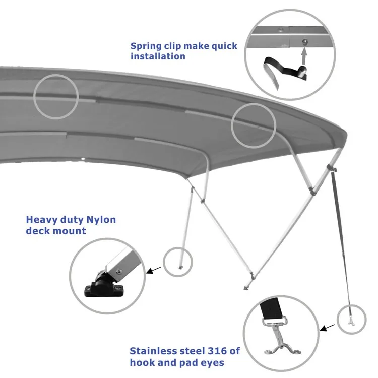 NHCX 4 Bow Aluminum Square Tube Pontoon Boat Canopy Bimini Top