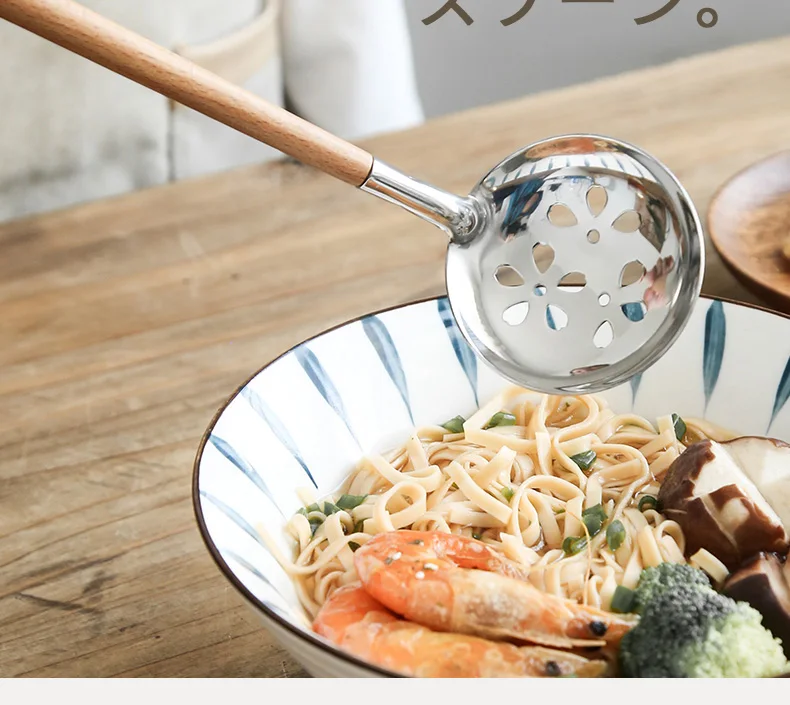 Korean Cooking Utensils Wooden Handle Stainless Steel Soup Spoon and ...