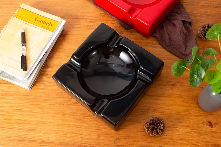 Glossy Black Ceramic Ashtray with Custom Logo - Durable