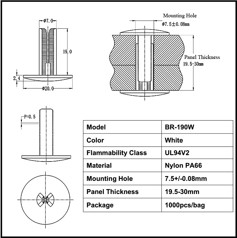 Plastic Rivets - Nylon Ratchet Type Barbed Rivets