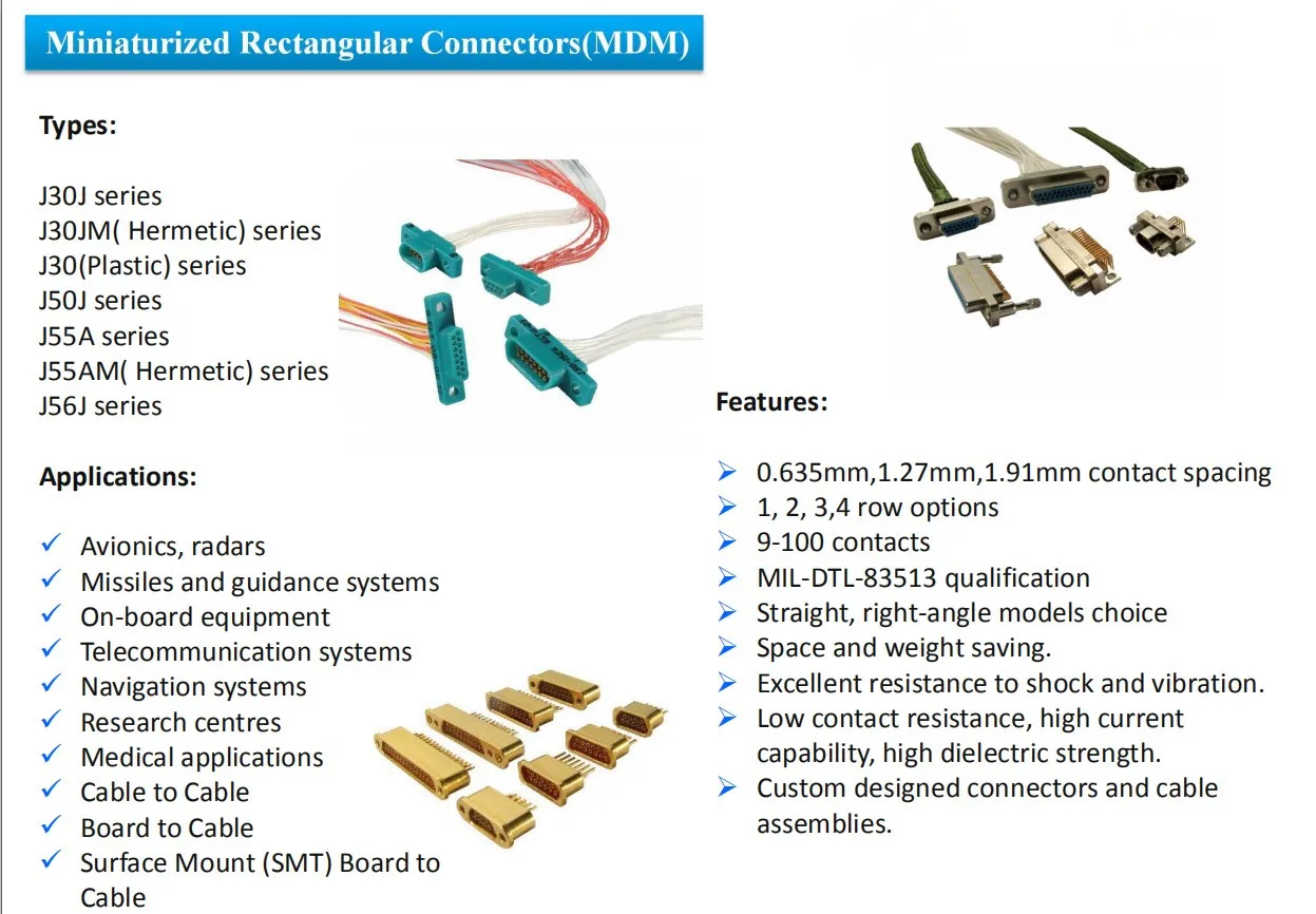 J30J Series Miniaturized Rectangular Connector for Aerospace