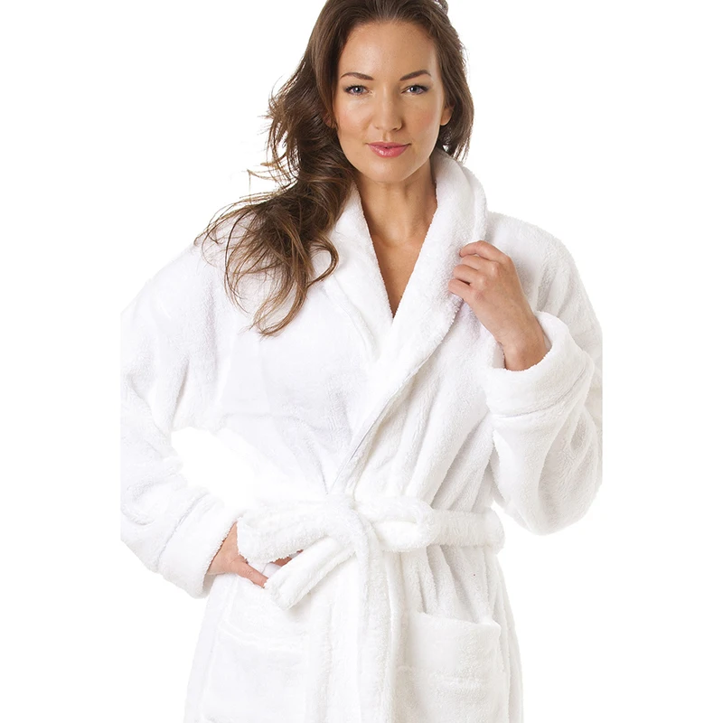 Women Full Length Shawl Collar Microfiber Bathrobe Soft Fleece Spa Robe ...
