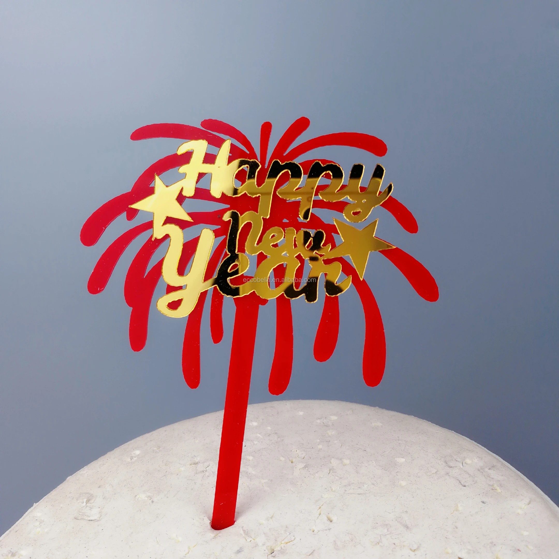 Fireworks Cake Topper - Happy New Year Decorative Acrylic