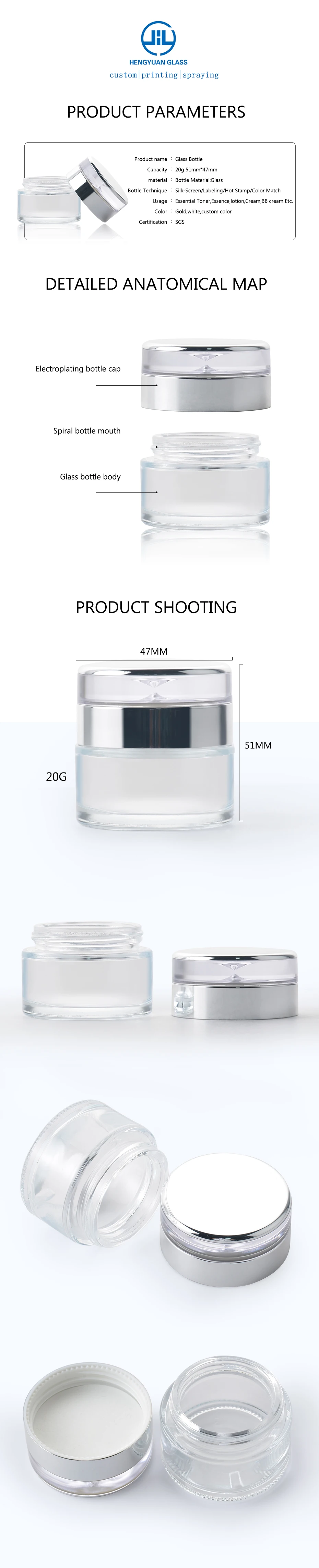 High Quality 20g Clear Glass Jar With Lid For Aluminum Cream - Buy ...
