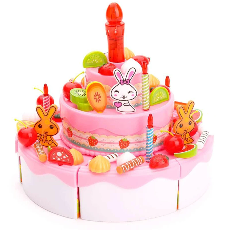 Kids Pretend Cutting Plastic Birthday Cake Toy With Music Light ...