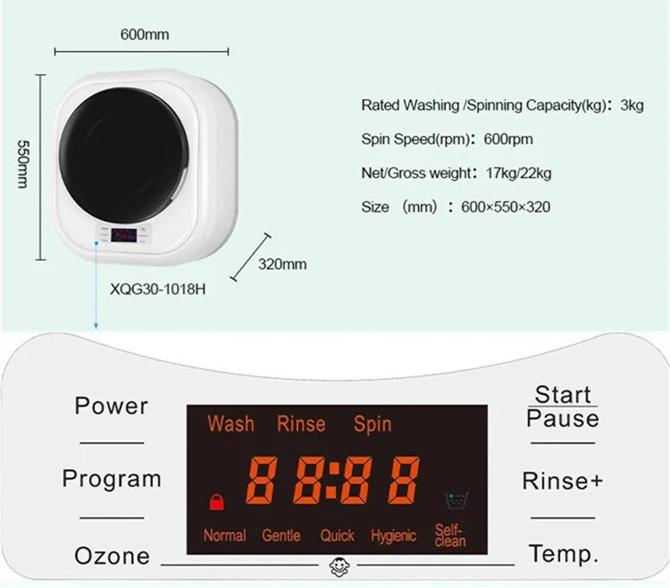 3kg Mini Front Loading Automatic Washing Machine & Portable Front Load ...