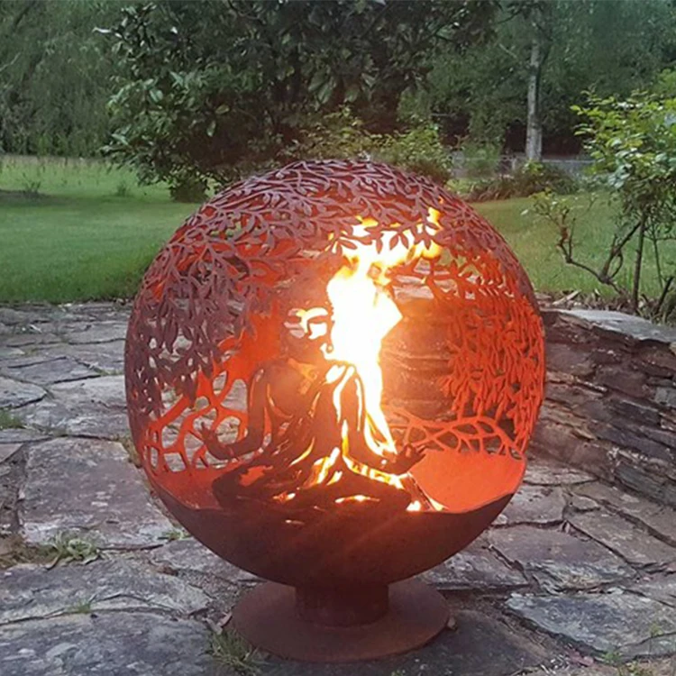 Rusty Metal Outdoor Sphere Corten Steel Fire Ball - GNEE